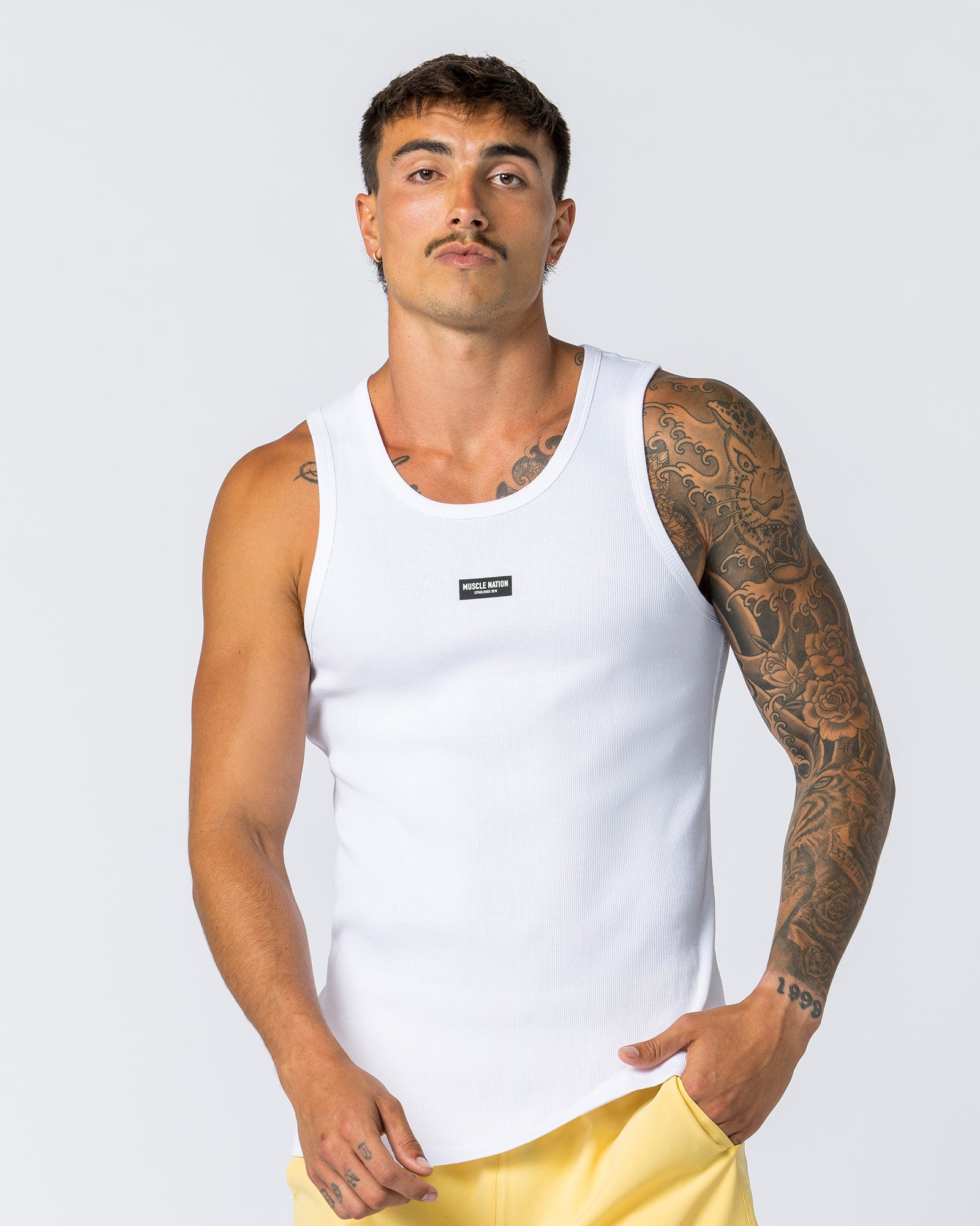 Rib Fitted Training Tank - White - Muscle Nation