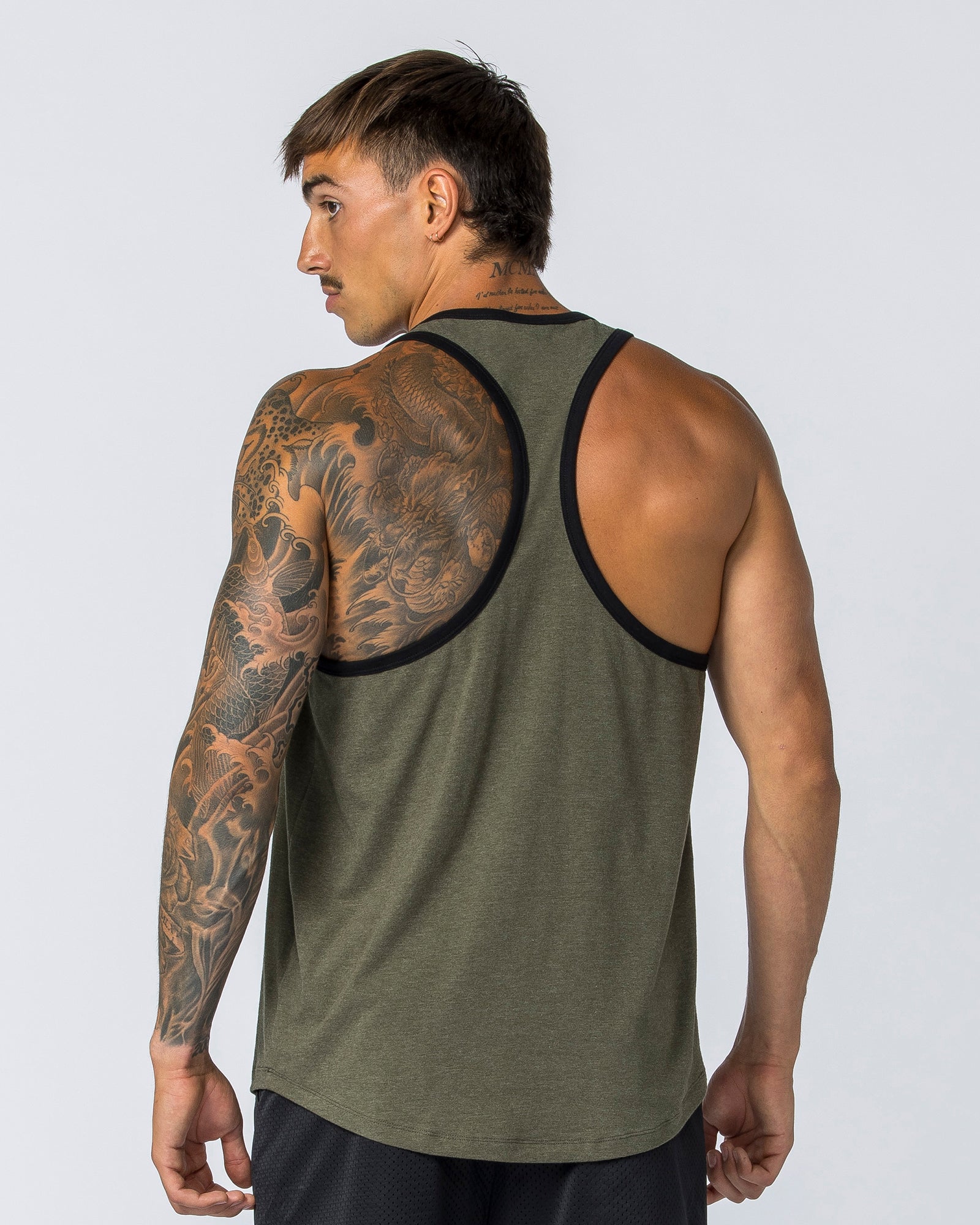 Striker Y Back Singlet - Dark Khaki Marl – Muscle Nation