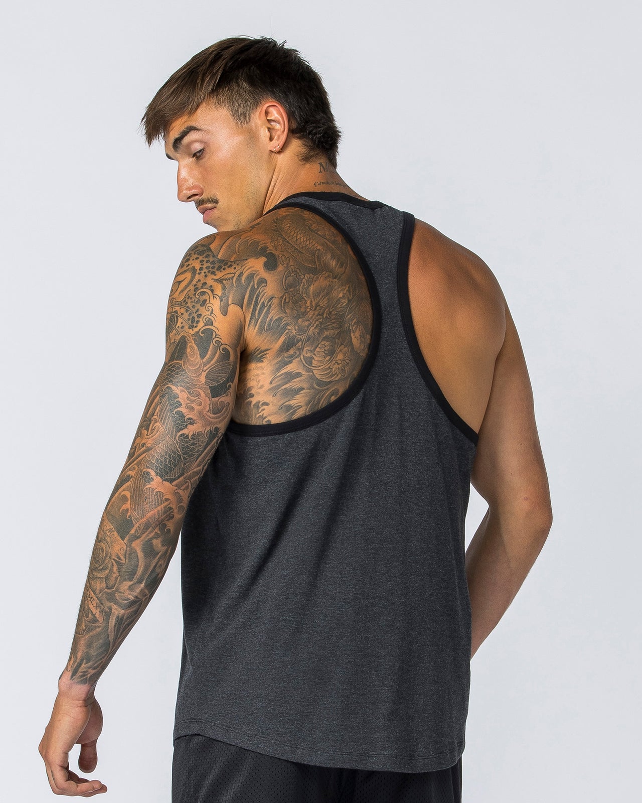 Striker Y Back Singlet - Black Marl (Black Bind) - Muscle Nation