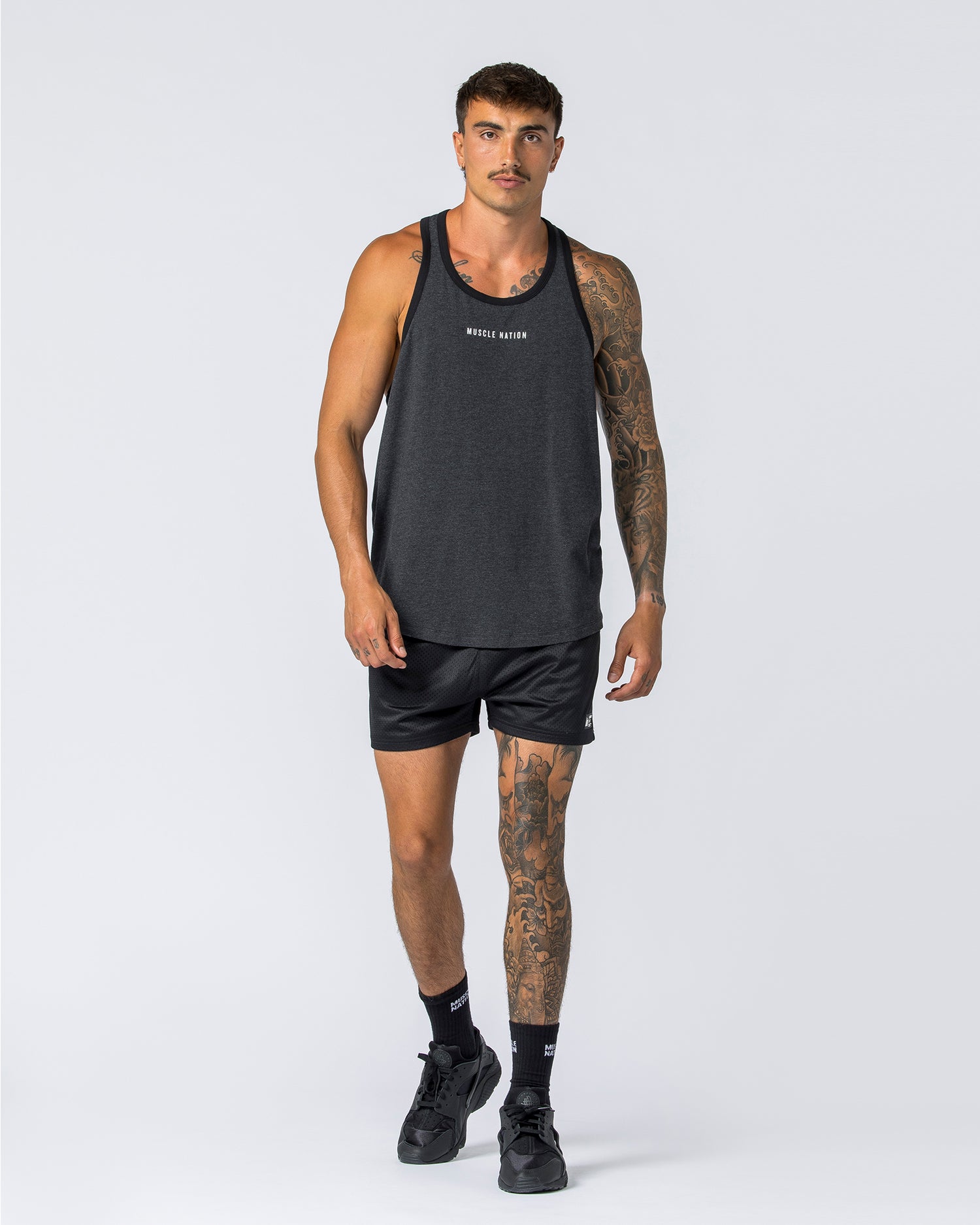 Striker Y Back Singlet - Black Marl (Black Bind) - Muscle Nation