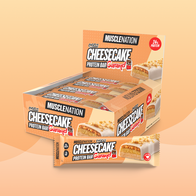 24% Protein MN x CHOCLT Cheesecake Caramel Protein Bar - Muscle Nation