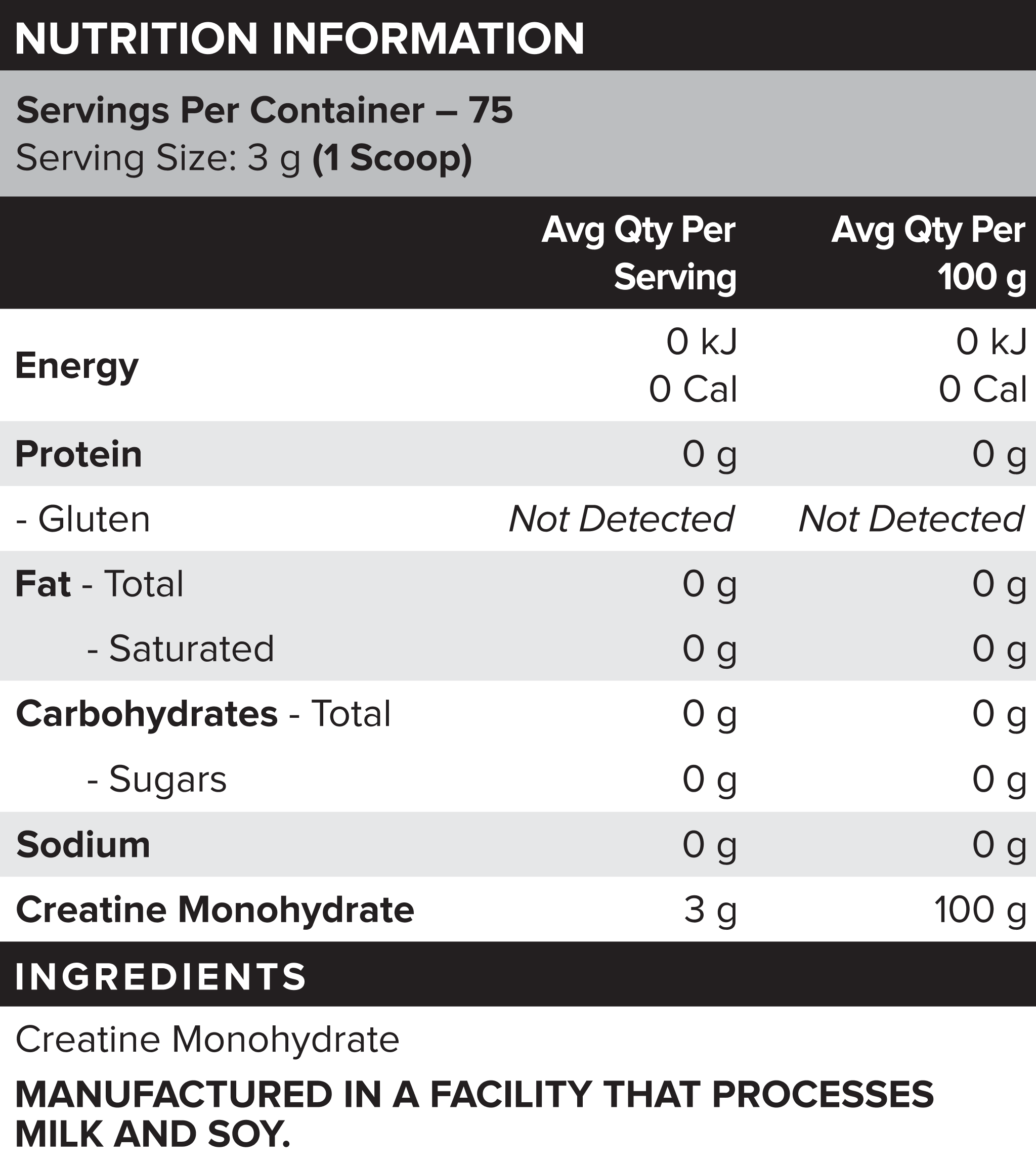 CREATINE MONOHYDRATE - Unflavoured - 75 serves – Muscle Nation