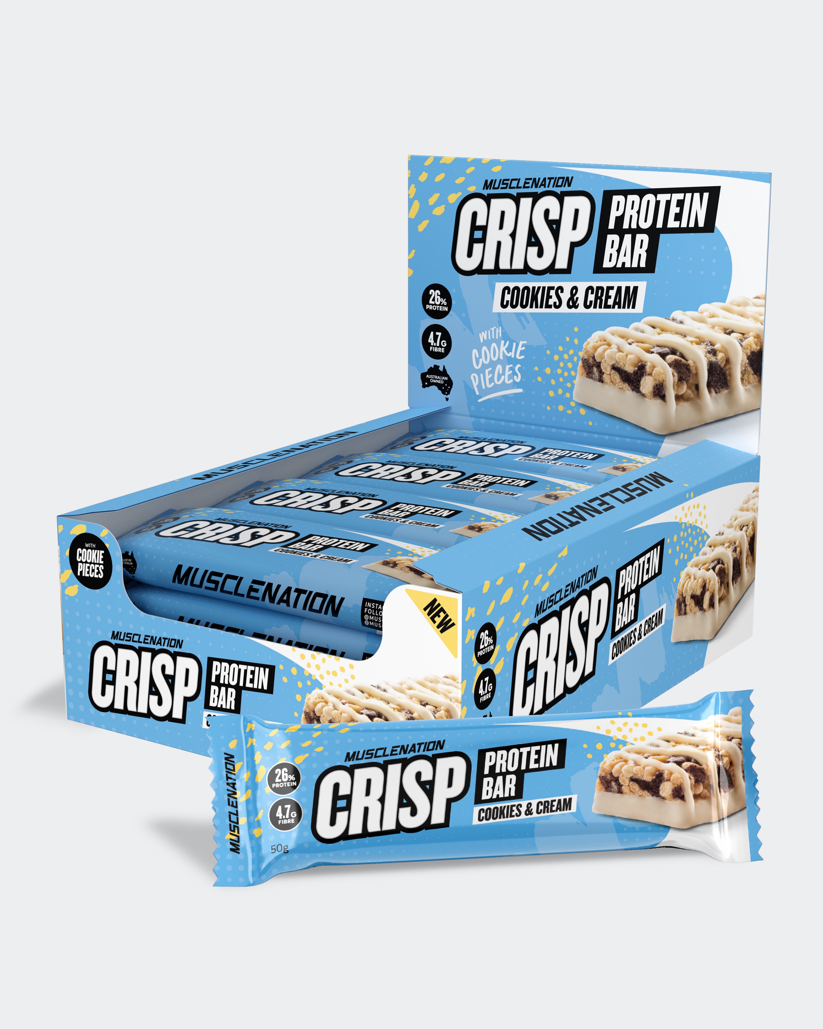 CRISP Protein Bar - Cookies & Cream - Box of 12 – Muscle Nation