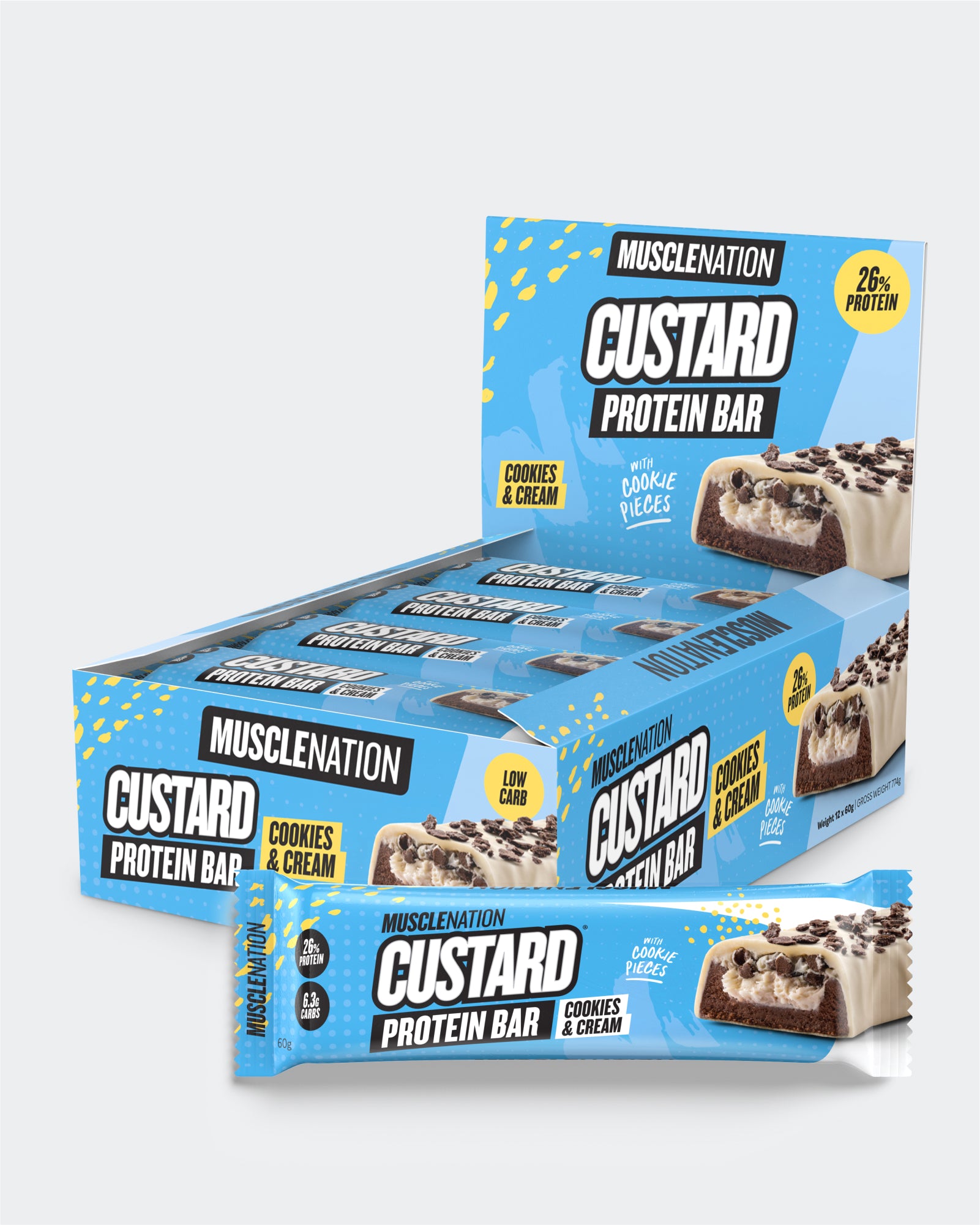 CUSTARD Protein Bar - Cookies & Cream - Box of 12 – Muscle Nation