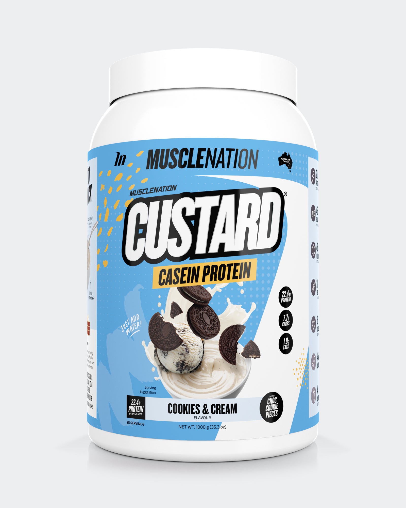 CUSTARD Casein Protein - Cookies & Cream - 25 serves - Muscle Nation