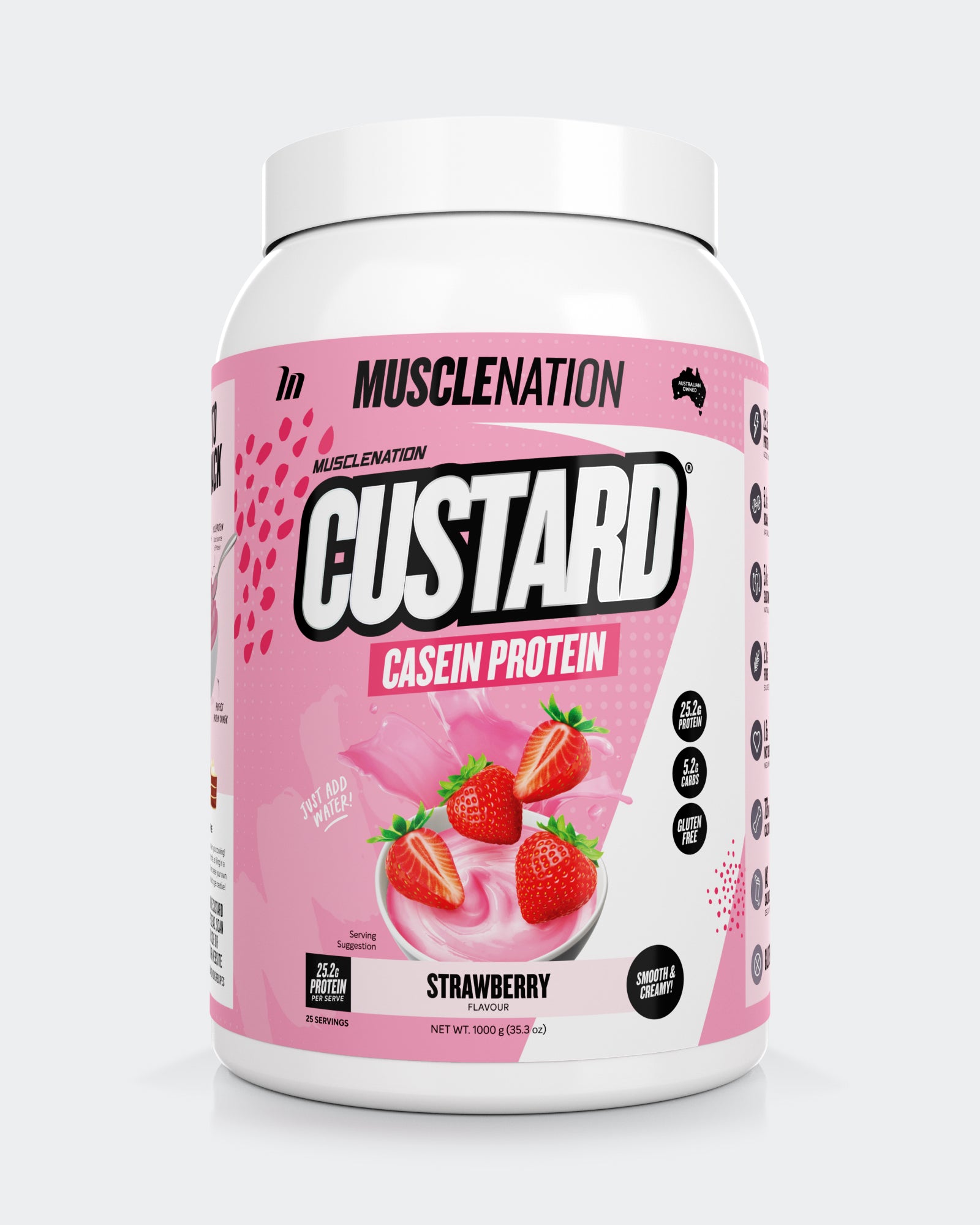 CUSTARD Casein Protein - Strawberry - 25 serves – Muscle Nation