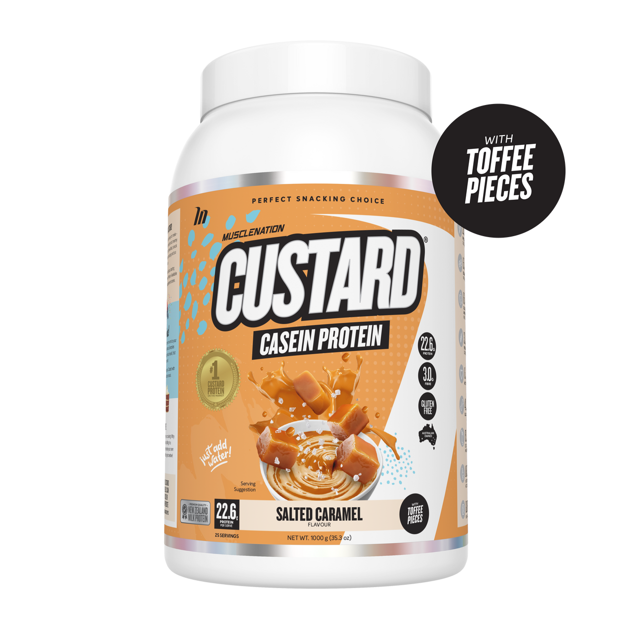 CUSTARD Casein Protein - Salted Caramel - 25 serves - Muscle Nation