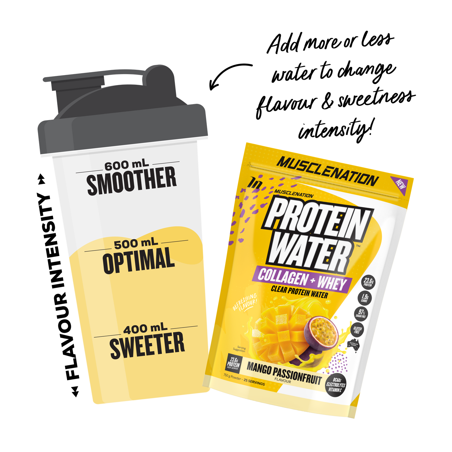 PROTEIN WATER - Mango Passionfruit - 25 serves - 750g - Muscle Nation