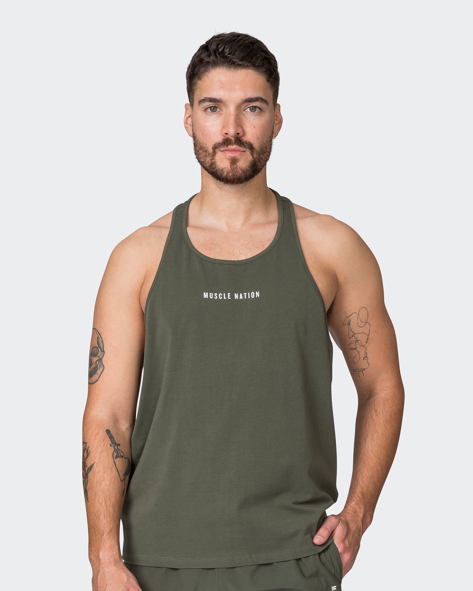 Infinite Y Back Singlet - Dark Khaki – Muscle Nation