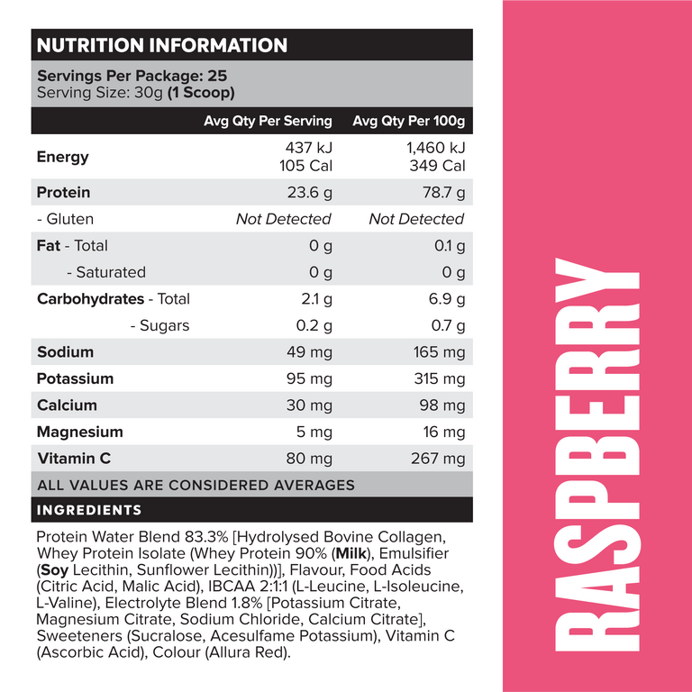 PROTEIN WATER - Raspberry - 25 serves 750g – Muscle Nation