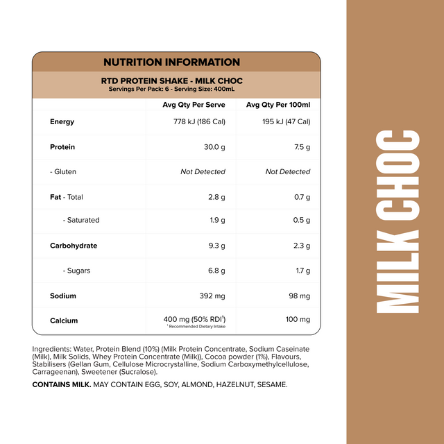 Protein Shake RTD - Milk Choc 400ml Bottle (6 Pack) – Muscle Nation