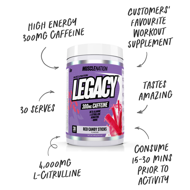 LEGACY Pre Workout Energy - Red Candy Sticks - 30 serves – Muscle Nation