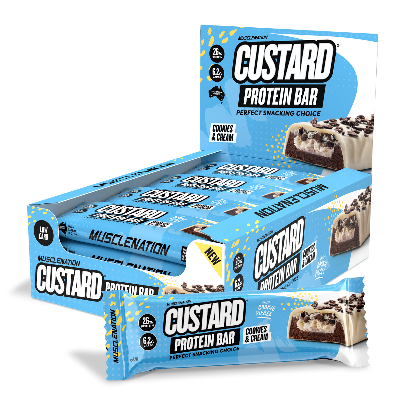 CUSTARD Protein Bar - Cookies & Cream - Box of 12 - Muscle Nation