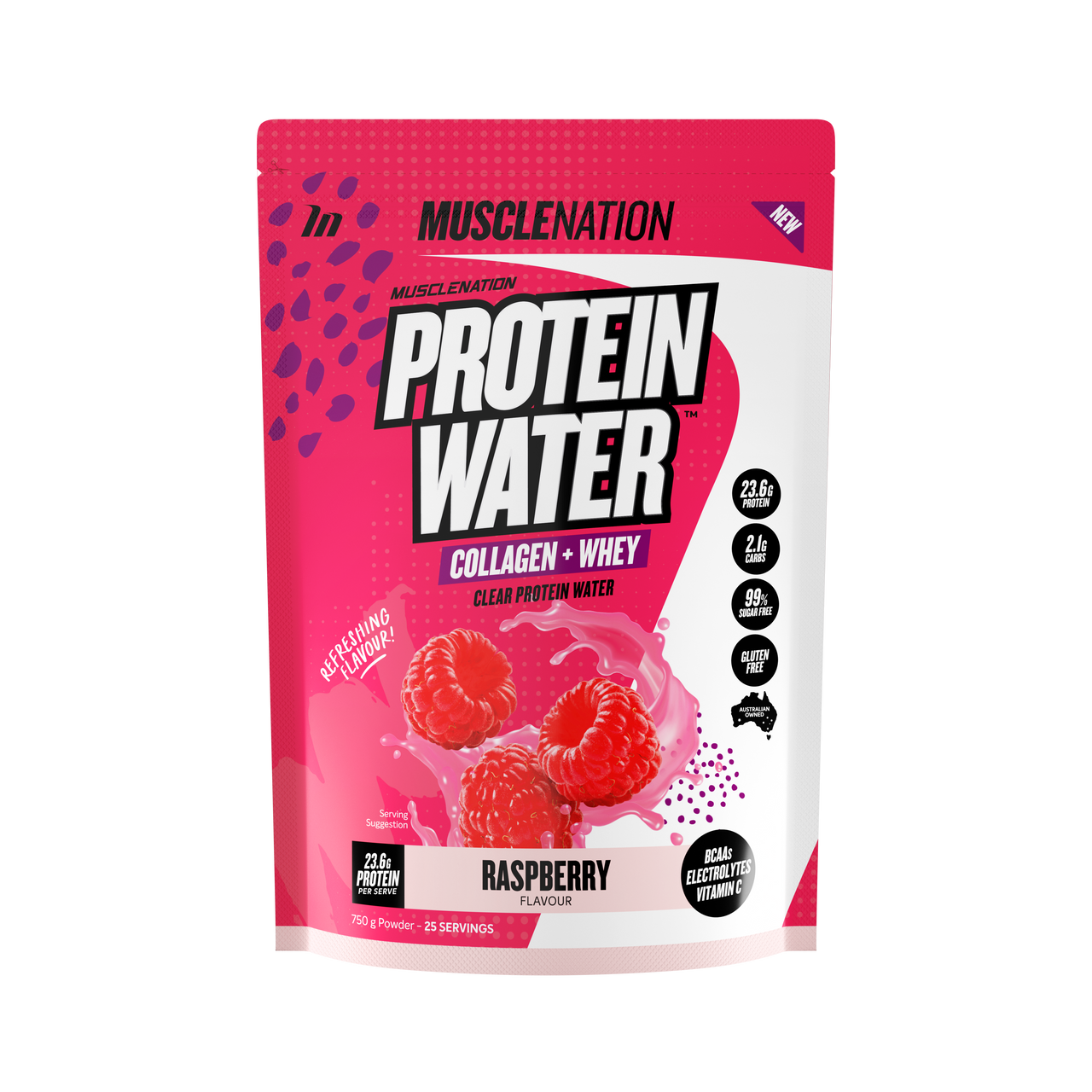 PROTEIN WATER - Raspberry - 25 serves 750g - Muscle Nation