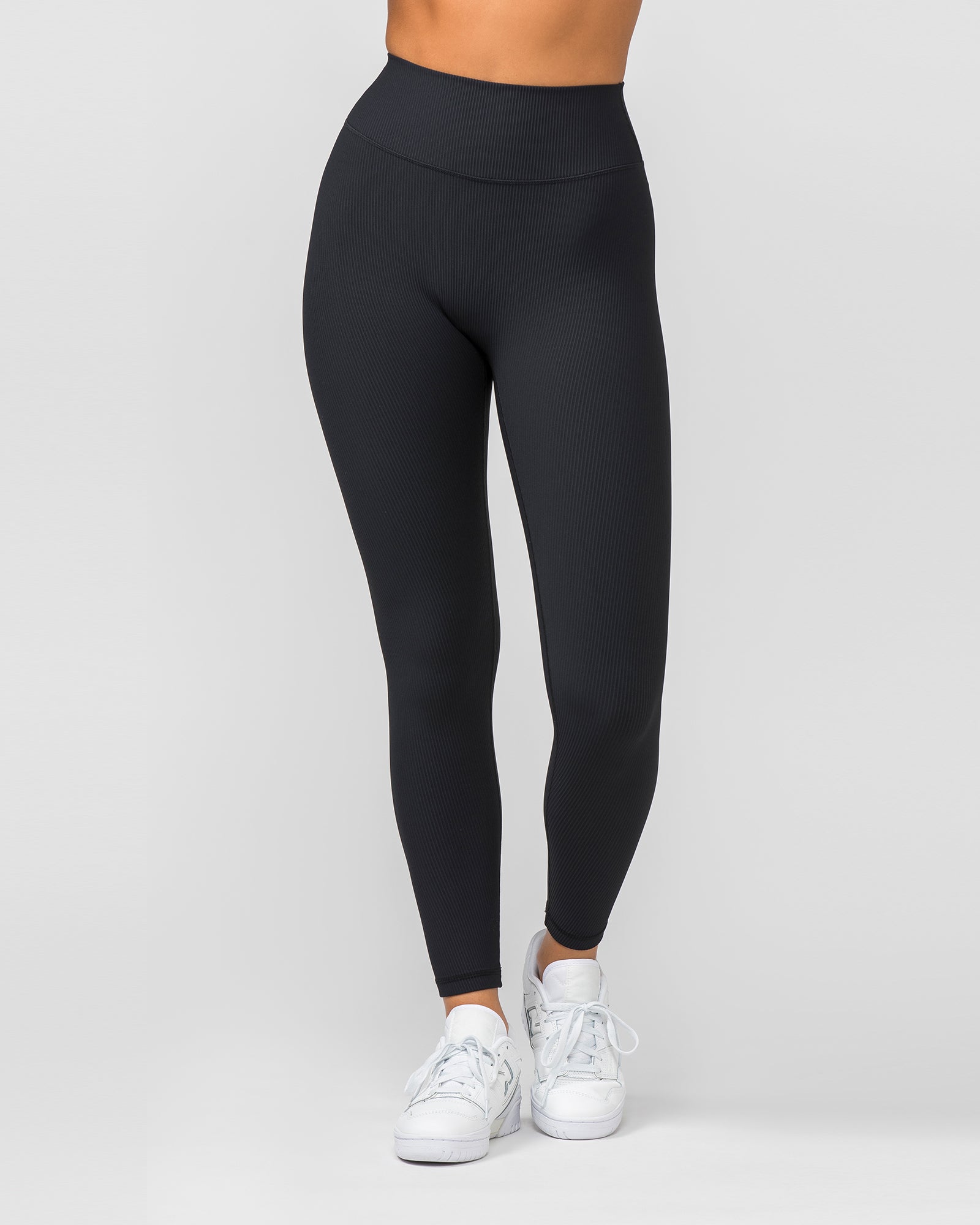 Zero Rise Rib Ankle Length Leggings - Black (Silicone Logo) - Muscle Nation