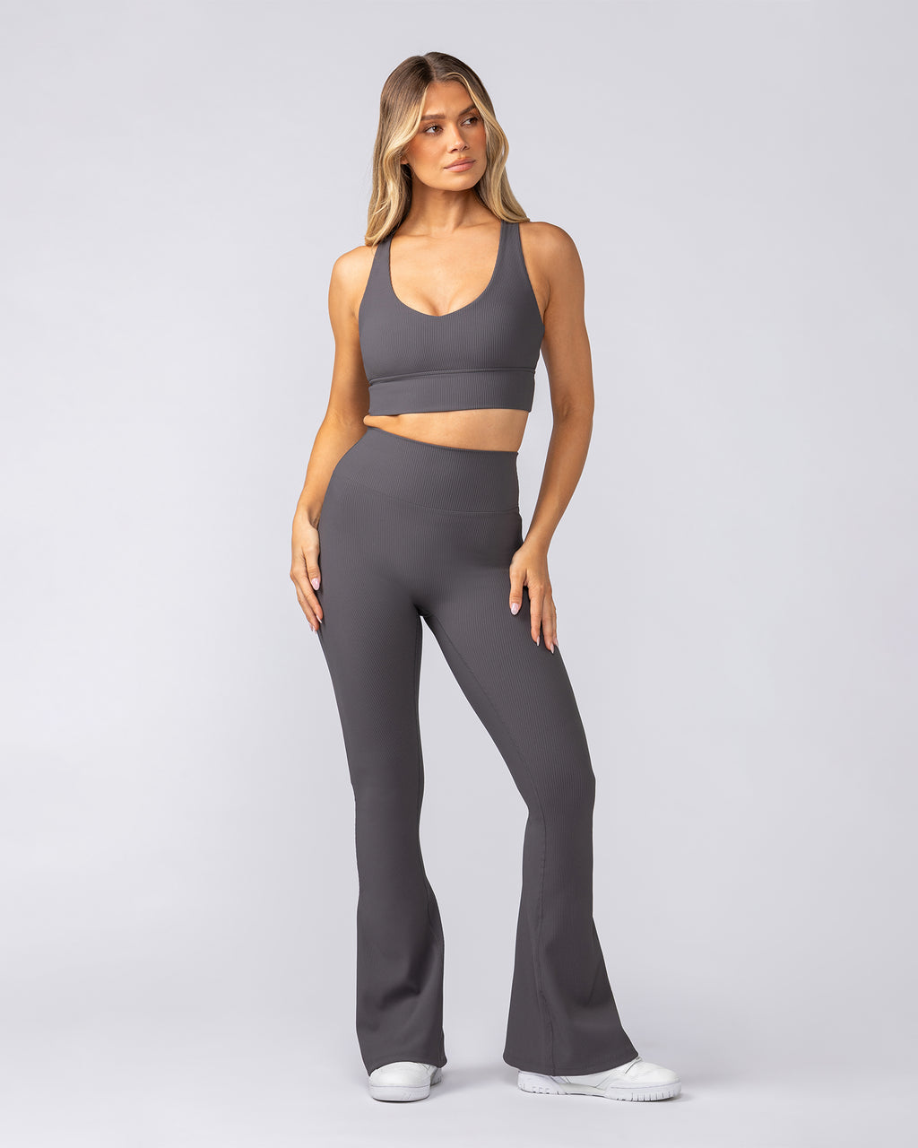 Zero Rise Rib Flare Leggings - Phantom - Muscle Nation